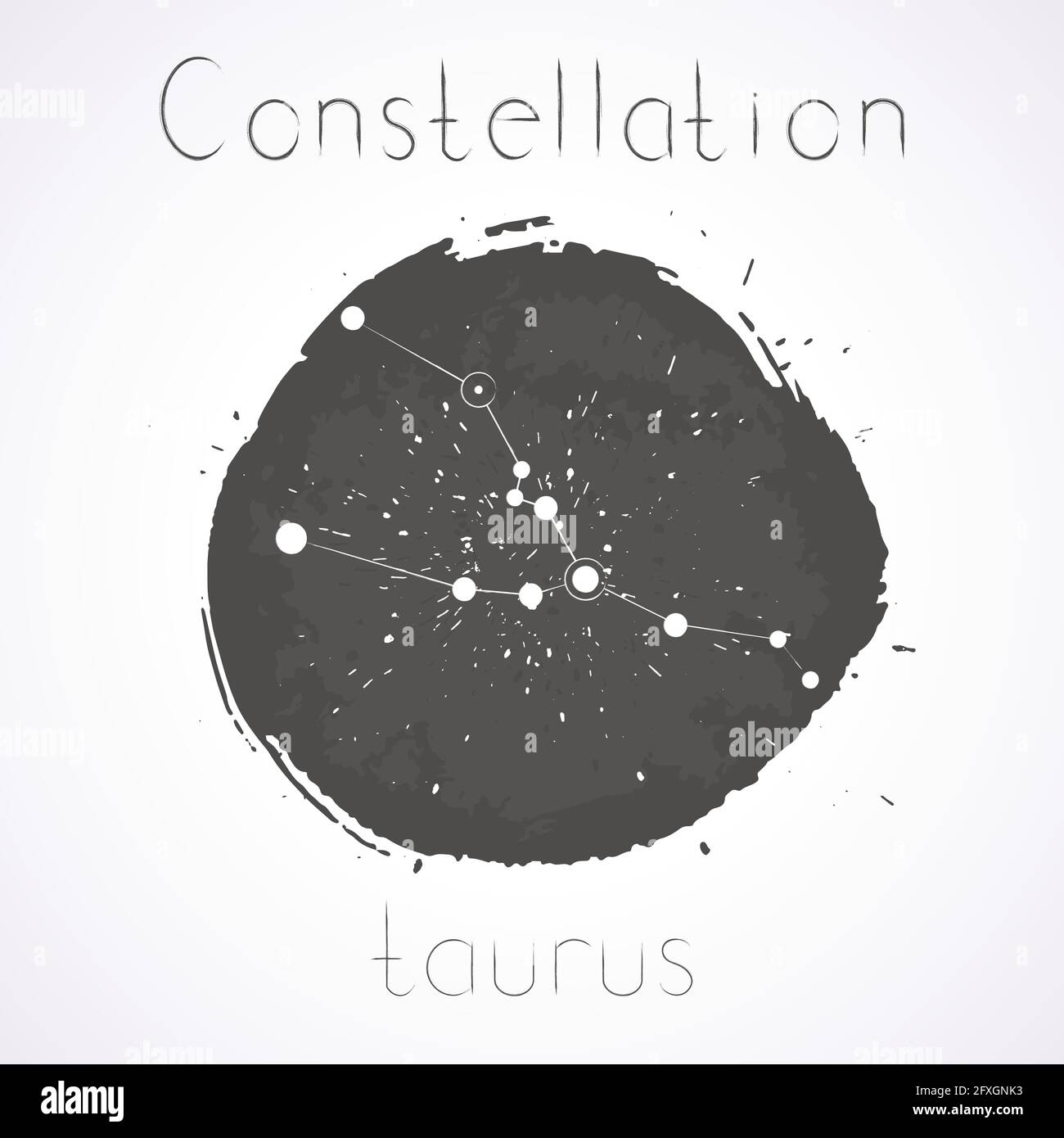 Vector illustration with Zodiac constellation TAURUS on a grunge ink ...