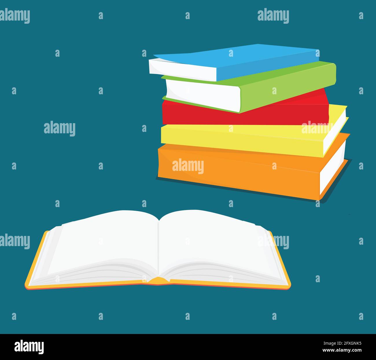 Reading concept, pile of books and opened book. Knowledge, learning and ...