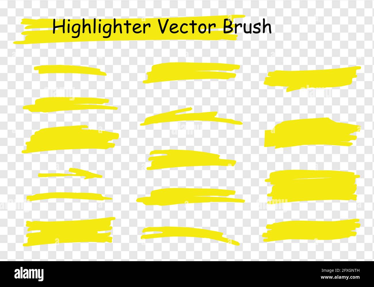 Vector highlighter brush set. Hand drawn yellow highlight marker ...