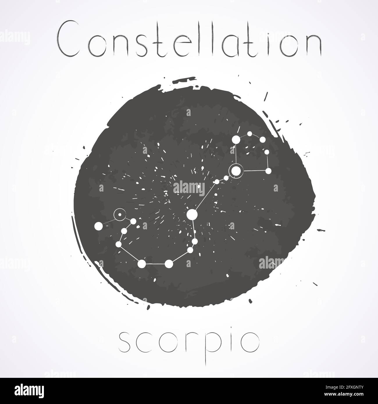 Vector illustration with Zodiac constellation SCORPIO on a grunge ink ...