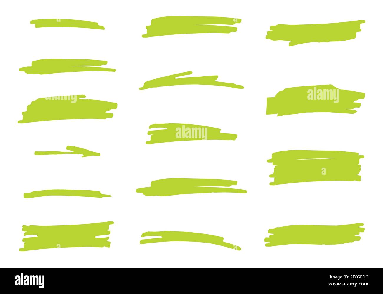 Vector highlighter brush set. Hand drawn green highlight marker stripes ...