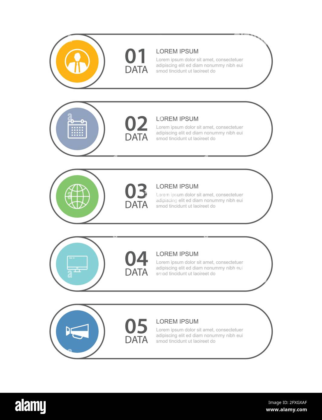 5 data infographics tube thin line index template. Vector illustration ...