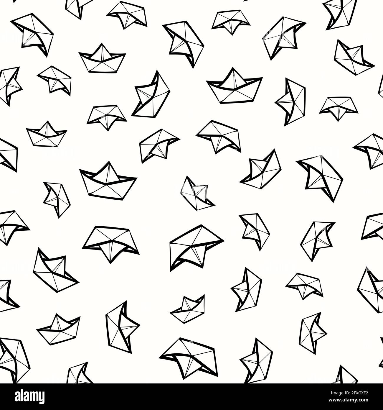 Seamless pattern of funny childrens boats. Linear drawing from thin ...