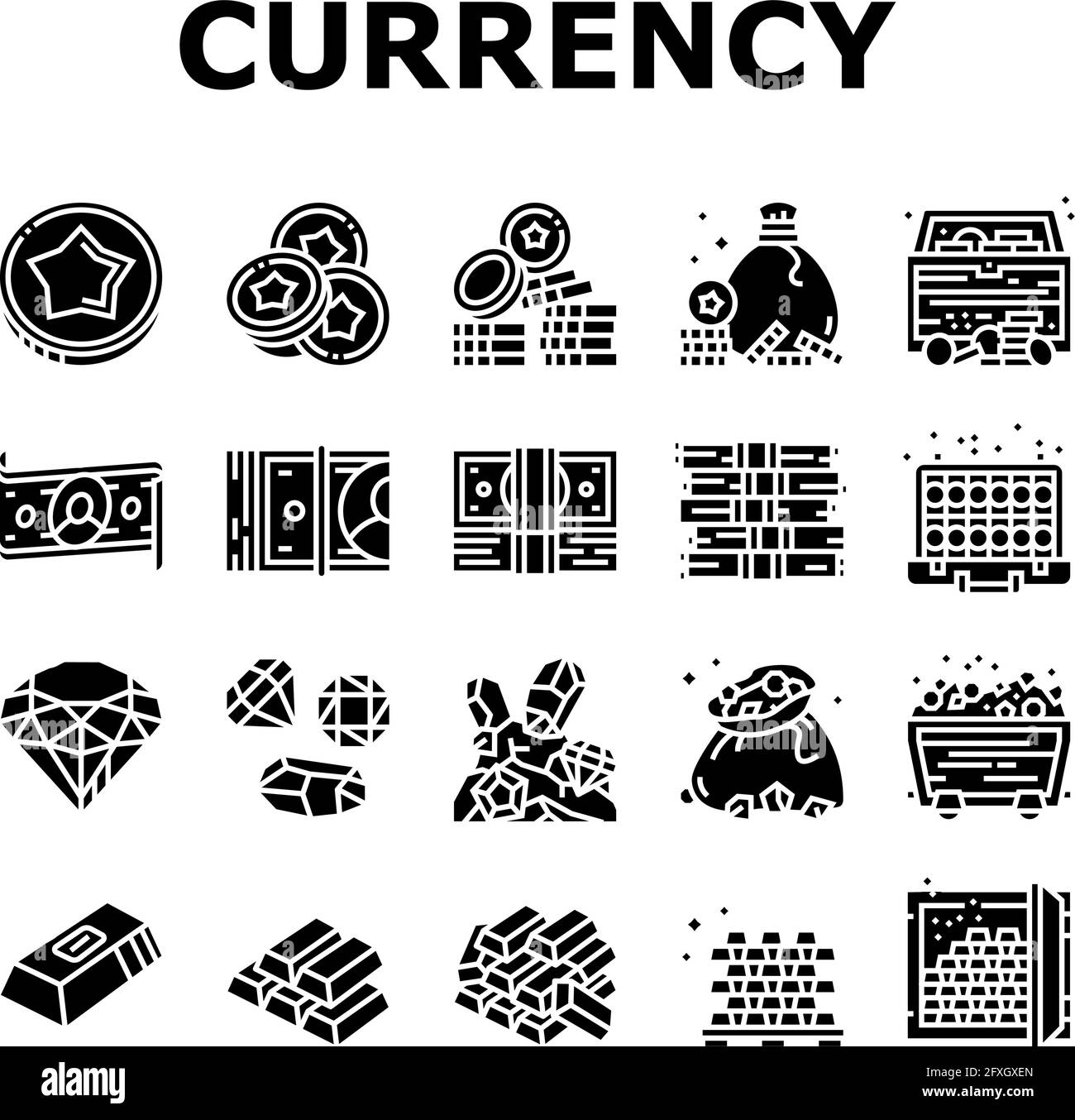 Currency Video Games Collection Icons Set Vector Stock Vector Image ...