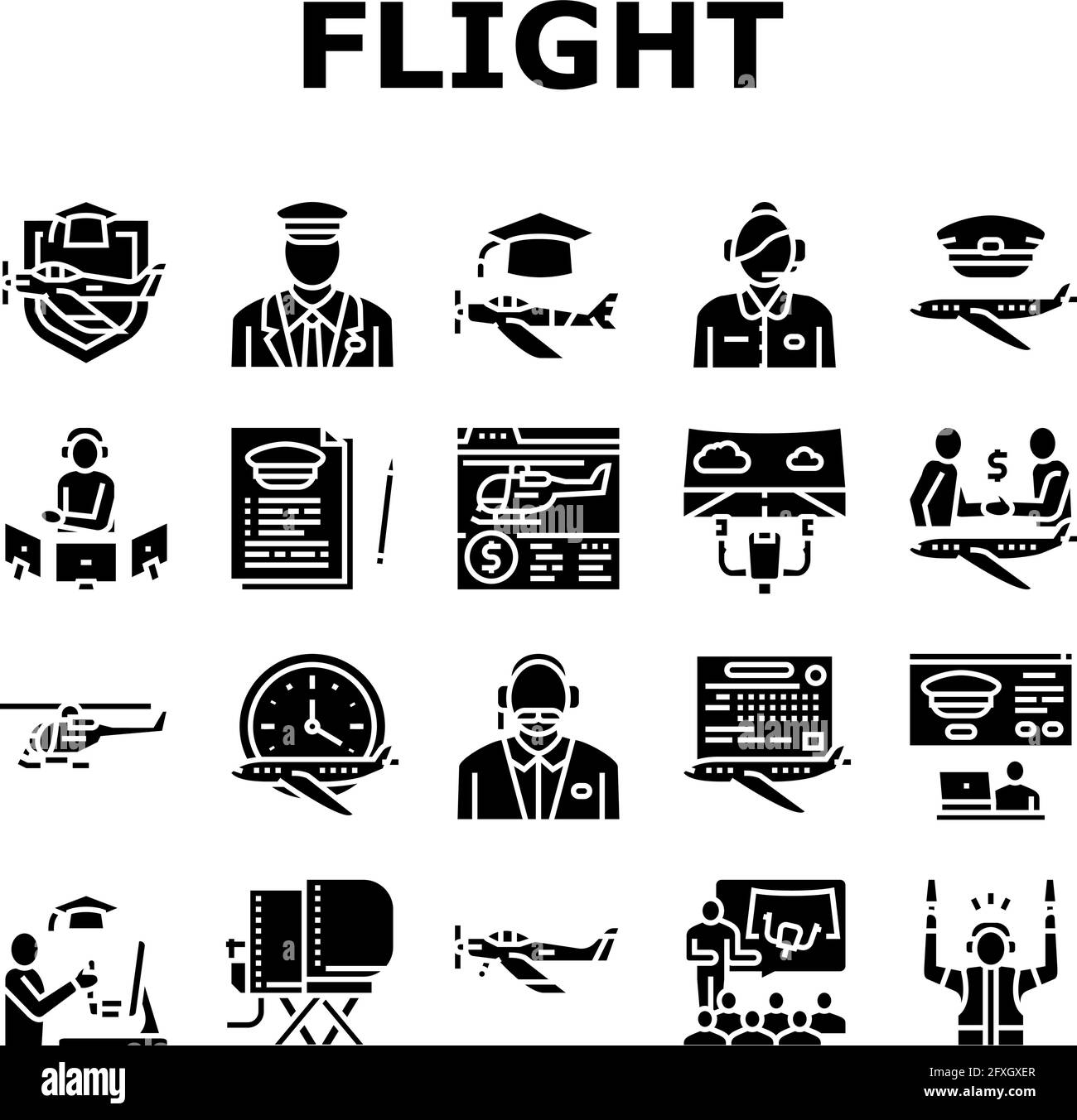 Flight School Educate Collection Icons Set Vector Stock Vector Image ...