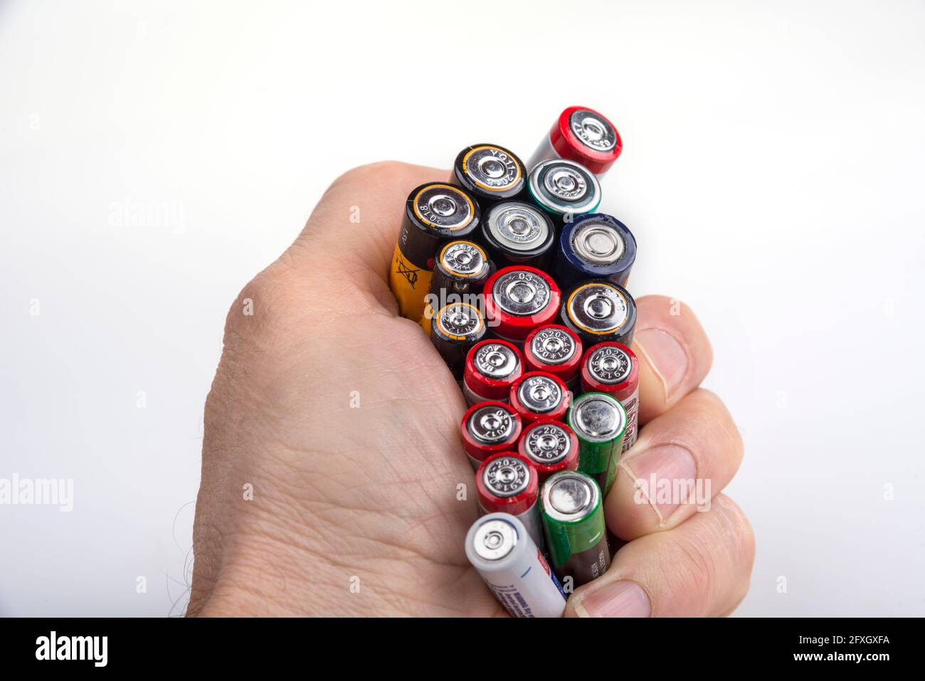 AA and AAA batteries on a white background Stock Photo - Alamy