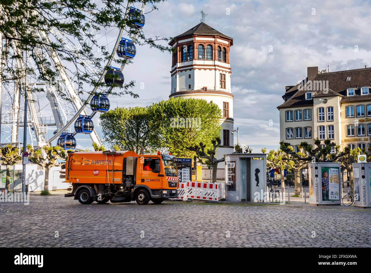 City cleaning sweeper on Burgplatz in the old town of Dusseldorf Stock ...