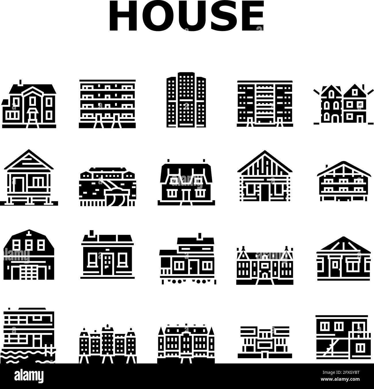 House Constructions Collection Icons Set Vector Stock Vector Image ...