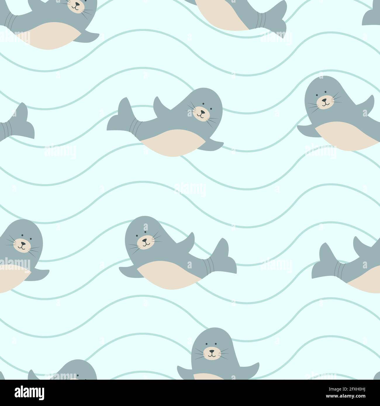 Seamless Pattern Cute cartoon set character, vector illustration of a ...
