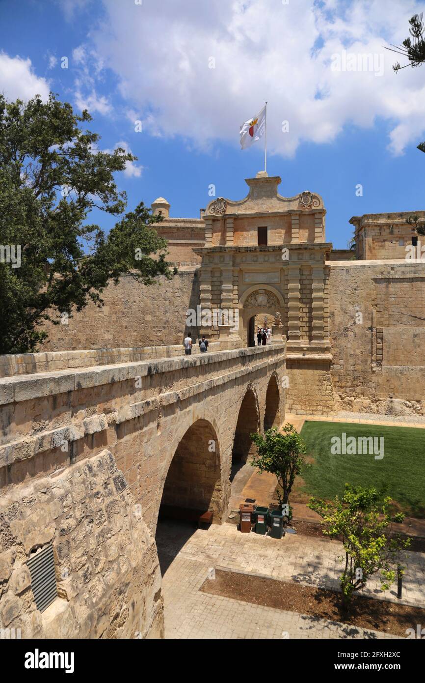 Mdina. Malta. Mdina Gate, entrance gate to the Old Town of Mdina Stock ...