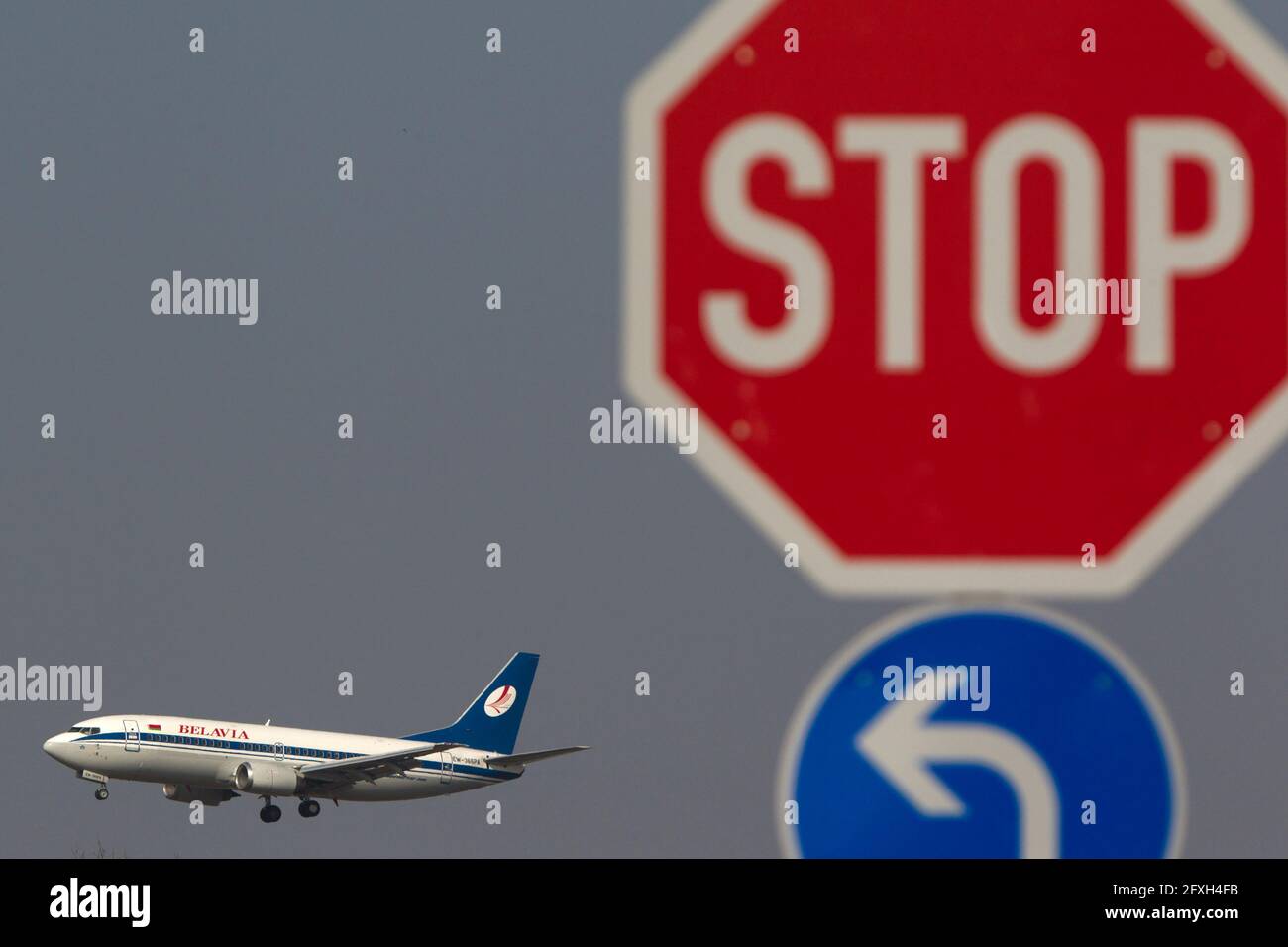 Boeing-737 civil jet airliner of Belavia captured in the air behind the ...