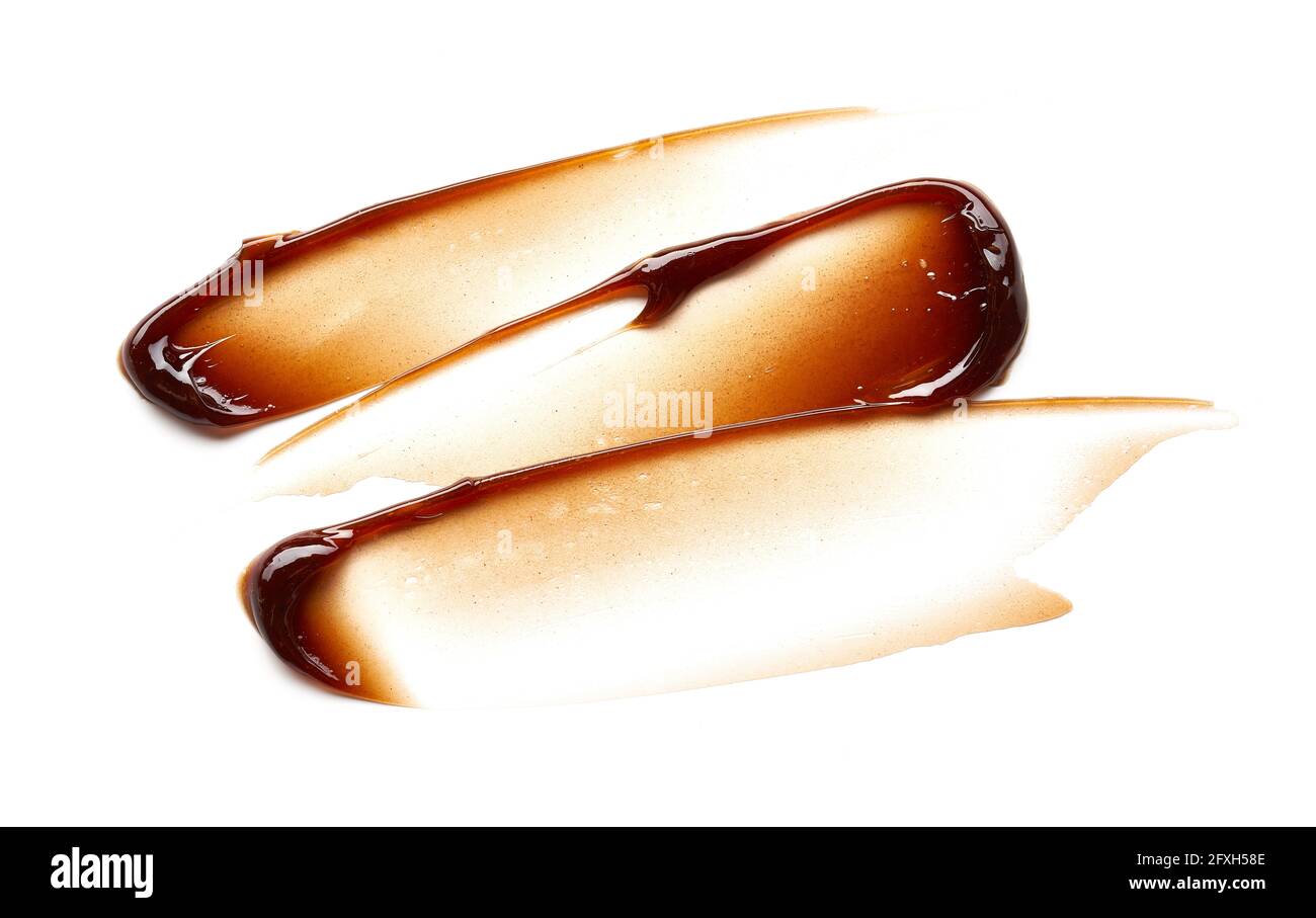 Chocolate colored gel smear and texture. Cosmetic gel or caramel syrup ...