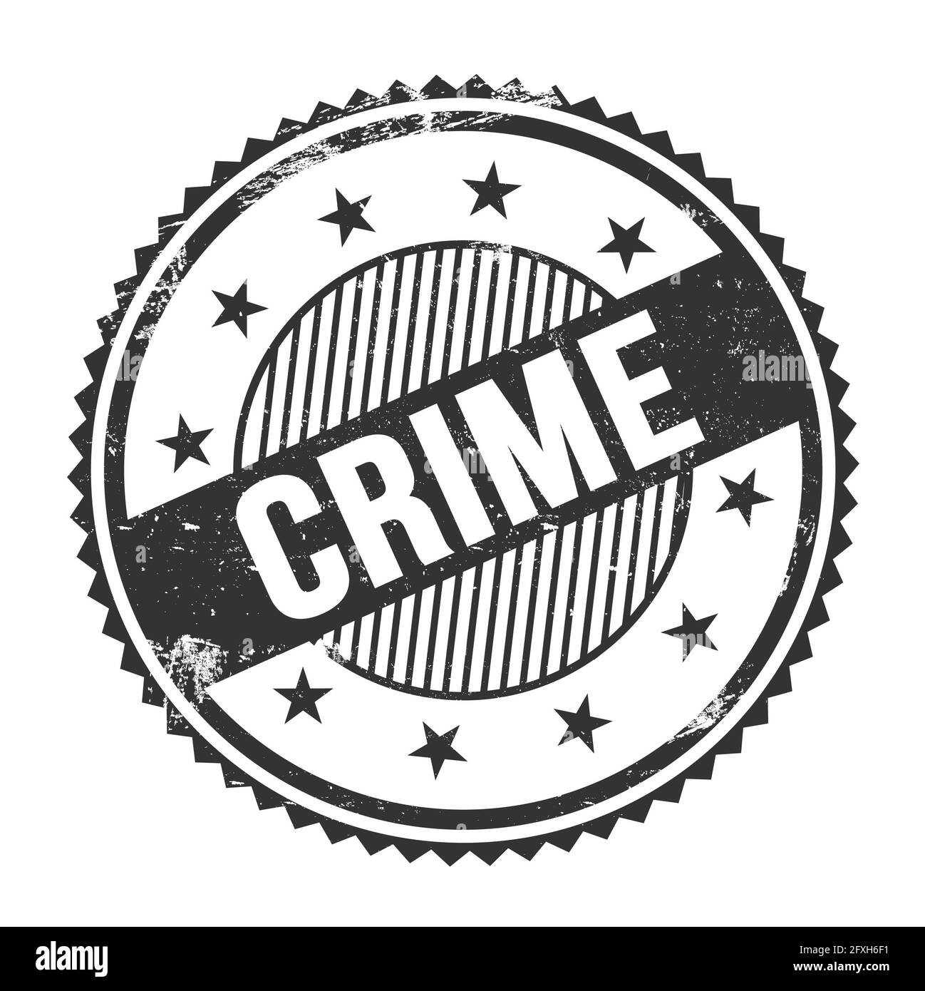 CRIME text written on black grungy zig zag borders round stamp Stock ...
