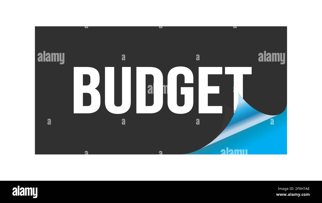 BUDGET text written on black blue sticker stamp Stock Photo - Alamy