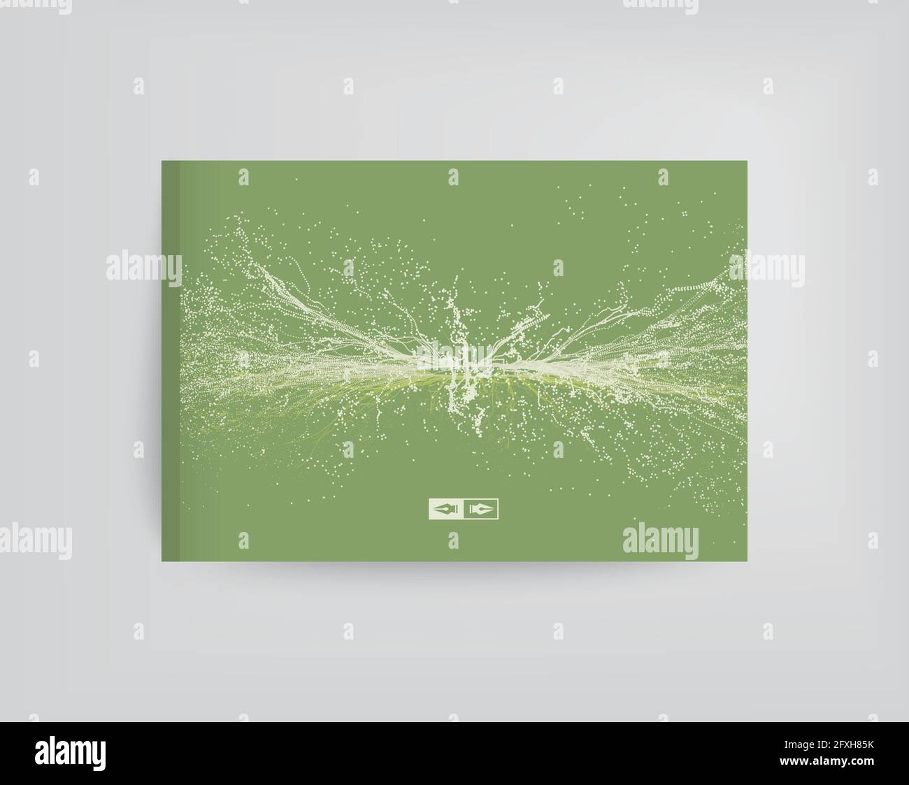 Point Explode. Array with Dynamic Emitted Particles. Textbook, booklet or notebook mockup ...