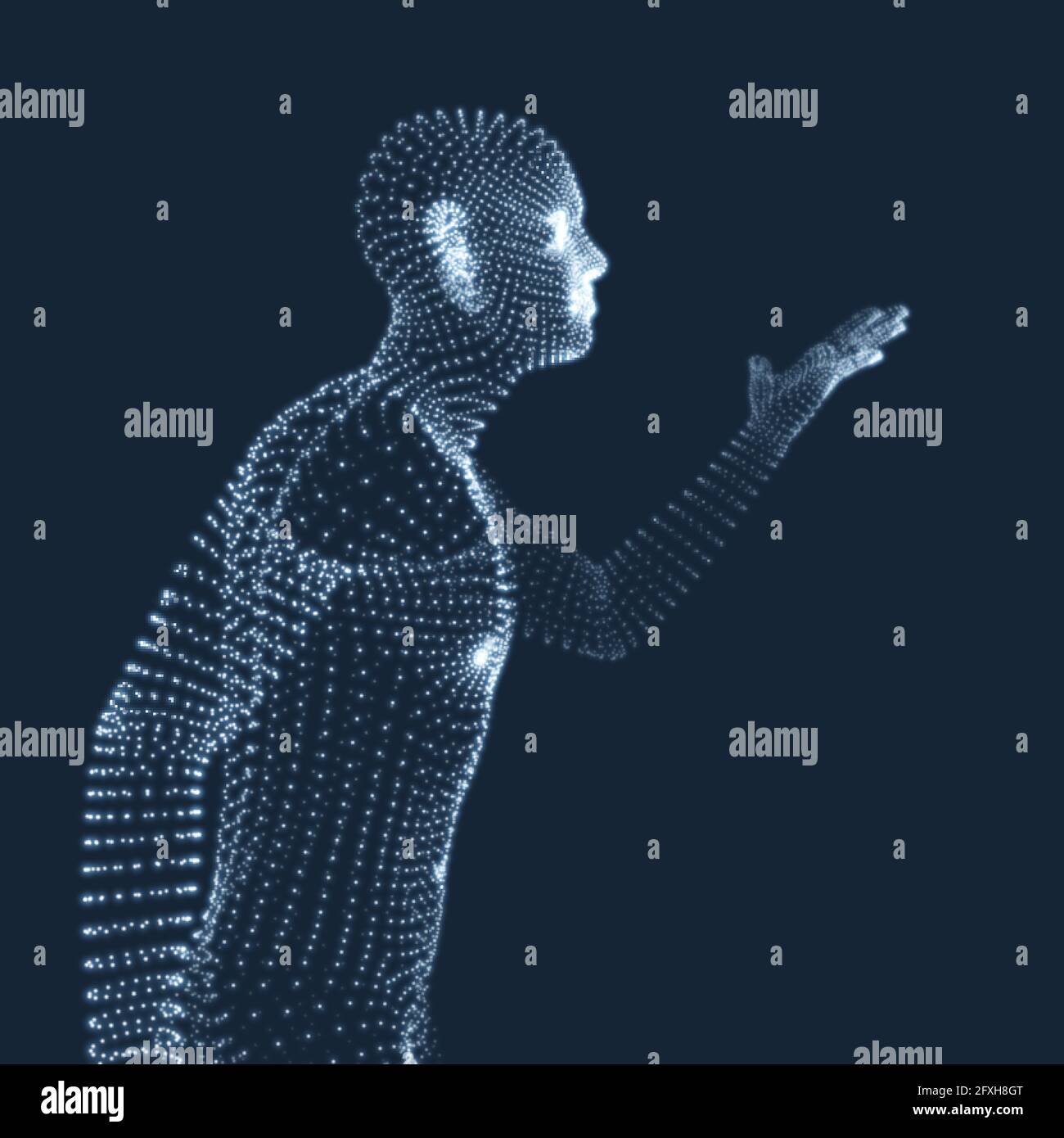 Man Points to Something by Hand. 3D Model of Man. Geometric Design ...