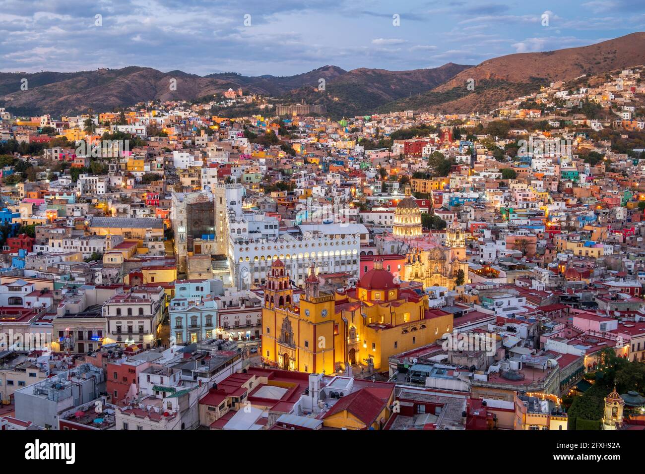 Guanajuato City, Mexico, aerial view of cityscape including historical ...