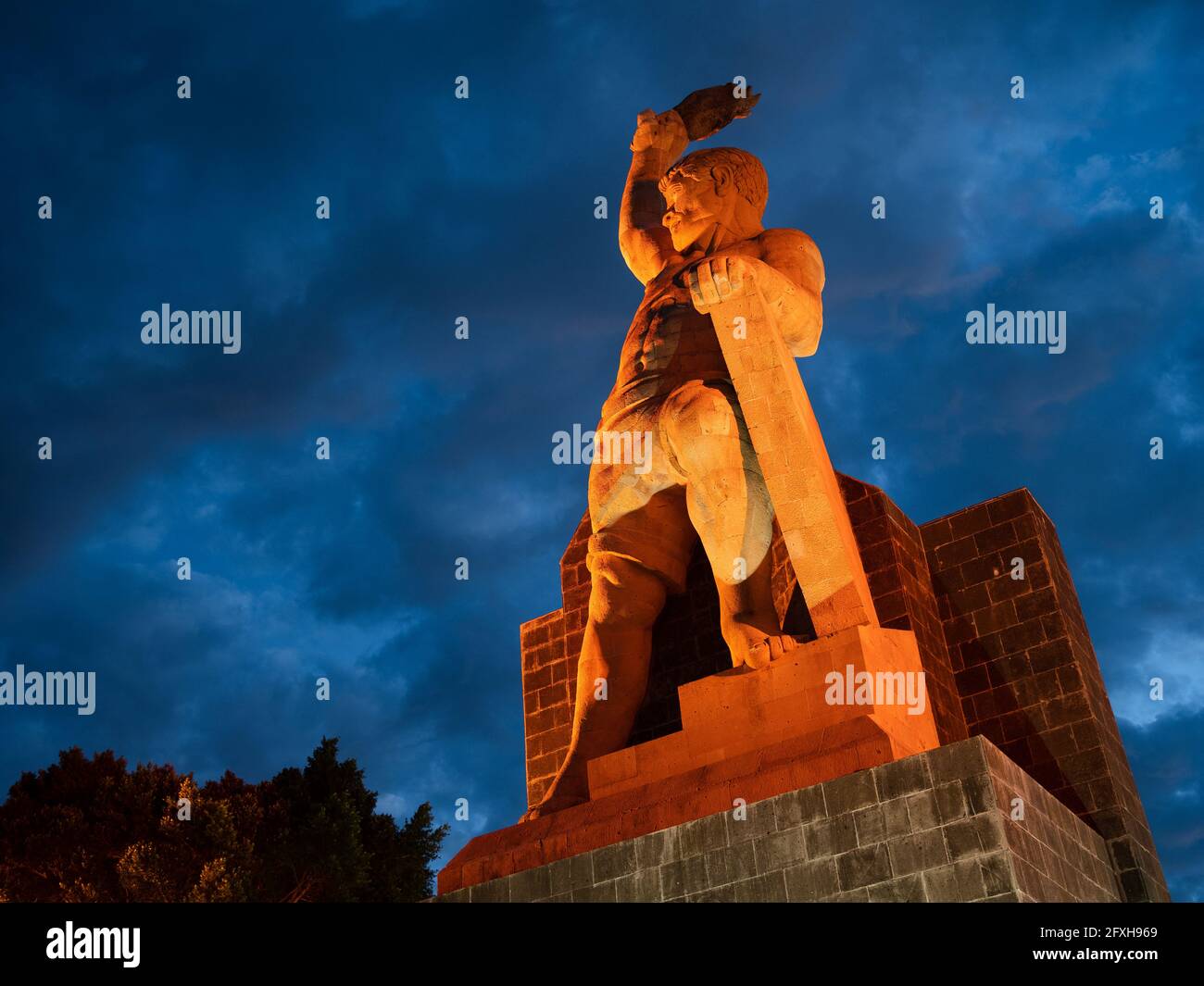 El Pipila statue at night in Guanajuato, Mexico. Pipila was a local ...