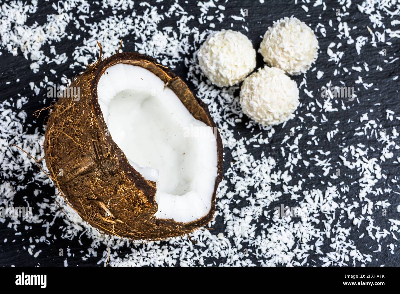 Fresh coconut and coconut candies Stock Photo - Alamy