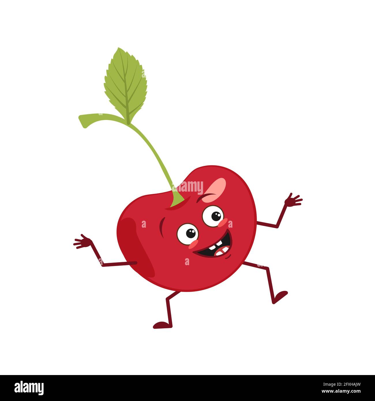 Cute cherry character with joy emotions, smiling face, happy eyes, arms ...