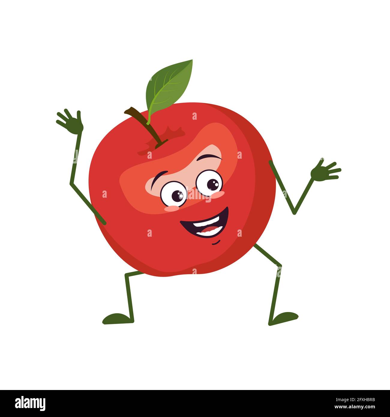 Cute apple character with joy emotions, smiling face, happy eyes, arms ...