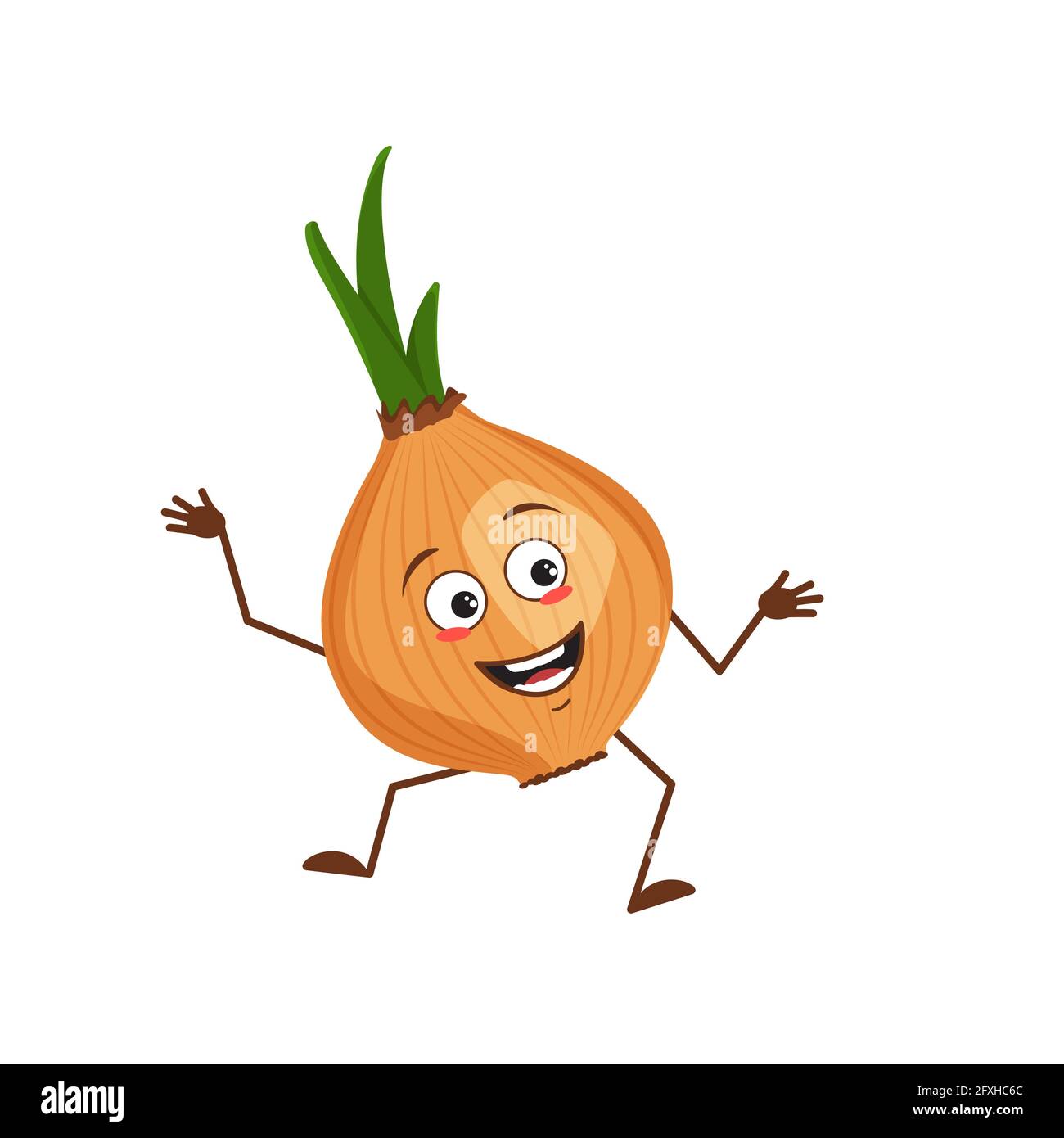Cute onion character with joy emotions, smiling face, happy eyes, arms ...