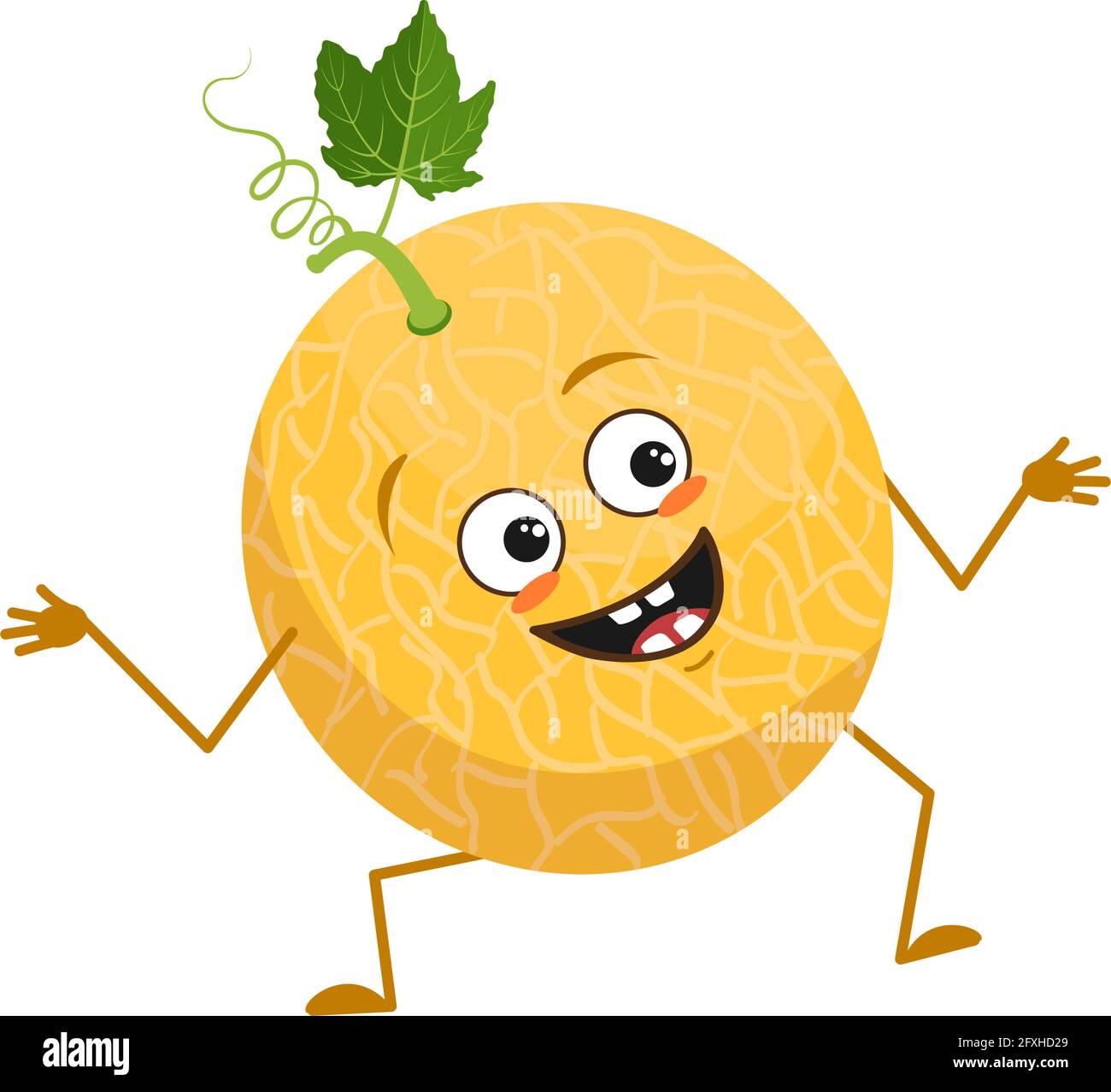 Cute melon character with joy emotions, smiling face, happy eyes, arms ...