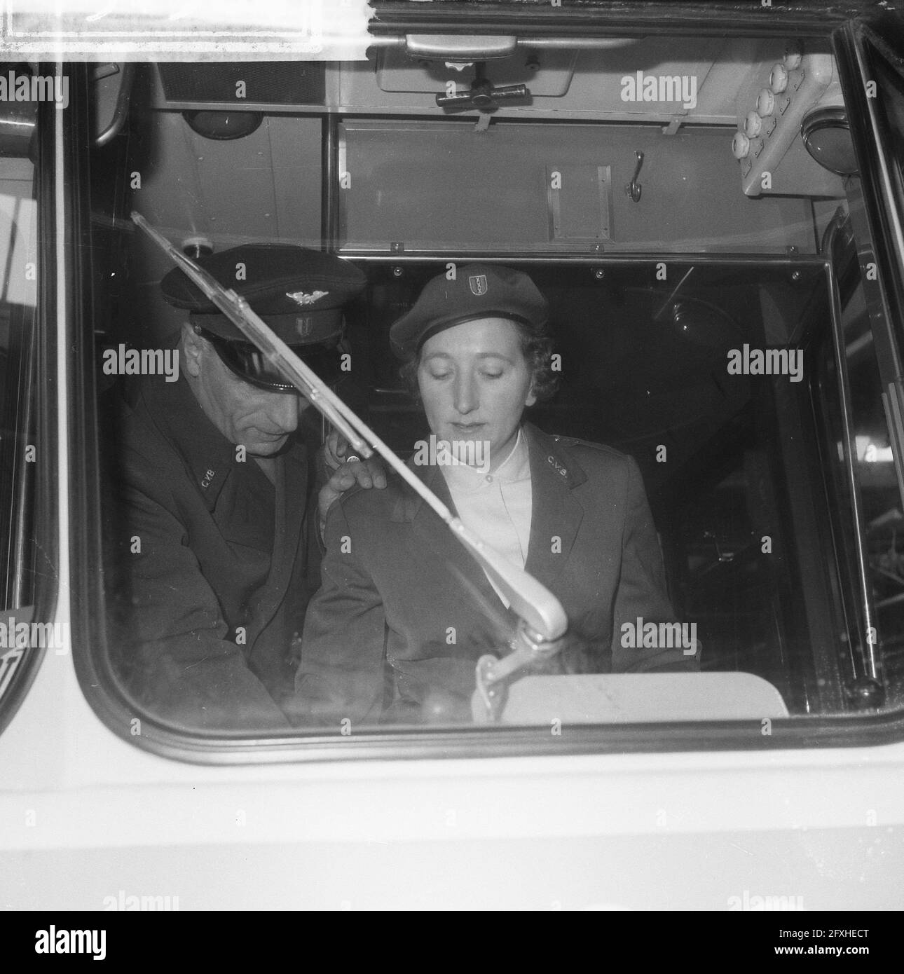 Female streetcar drivers receive instructions Black and White Stock ...