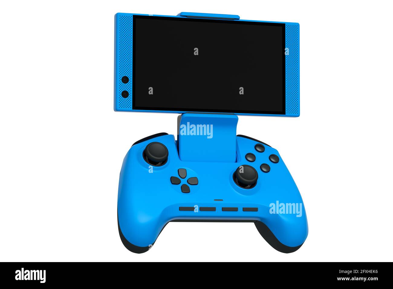 Realistic blue joystick for playing games on a mobile phone on white ...