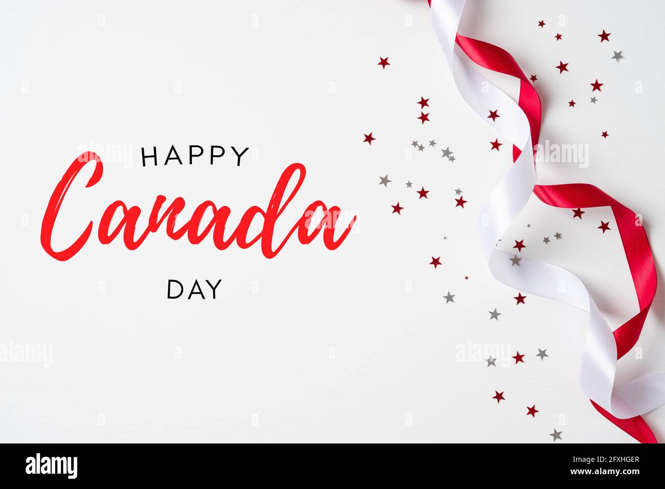 Happy Canada Day banner mockup. Canada flag colors confetti and ribbons ...