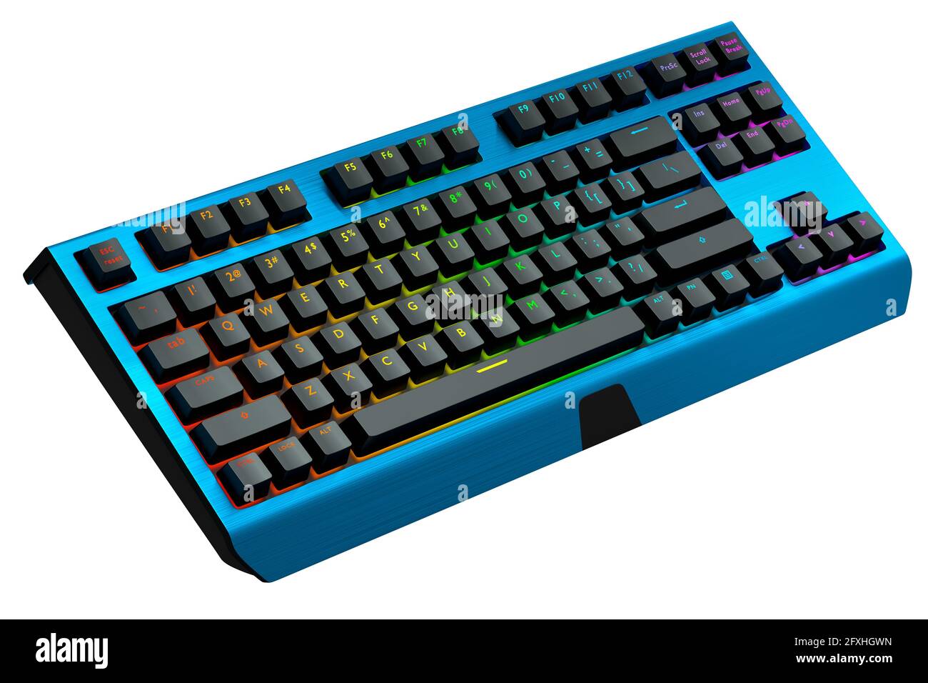 Blue computer keyboard with rgb colors isolated on white background ...