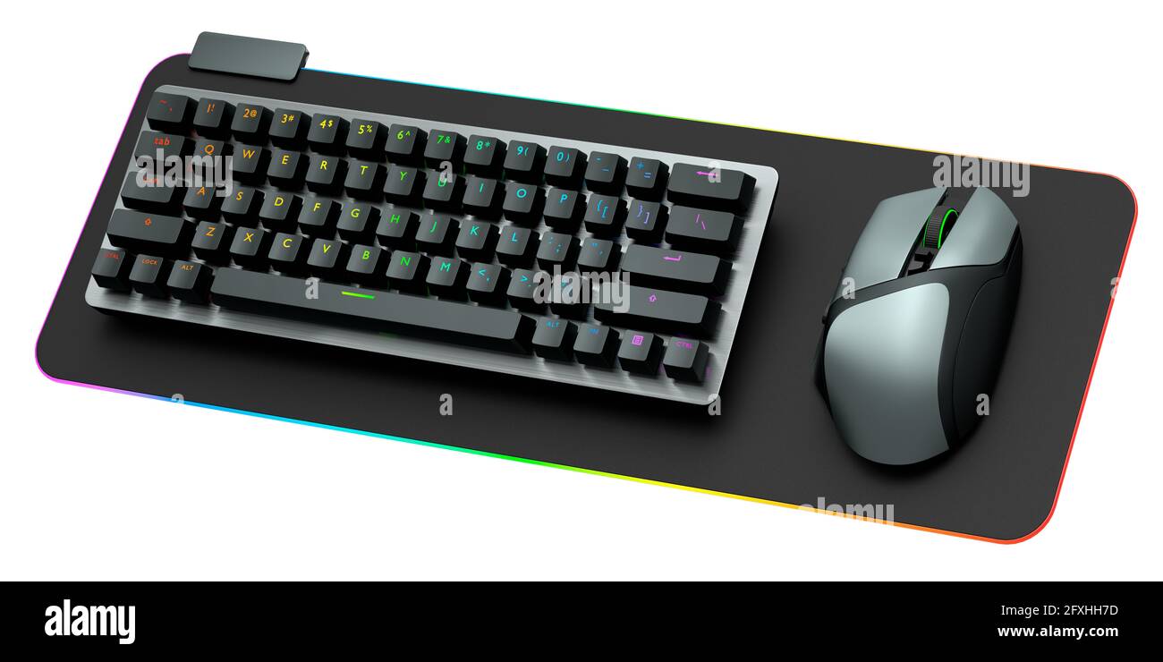 Computer keyboard and mouse on professional pad isolated on white ...