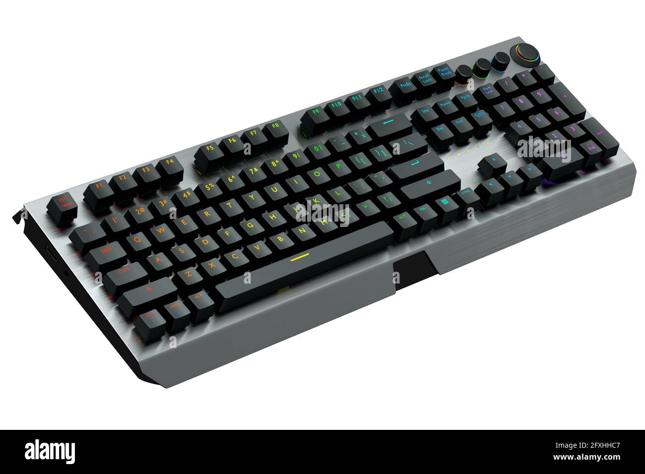 Black computer keyboard with rgb colors isolated on white background ...