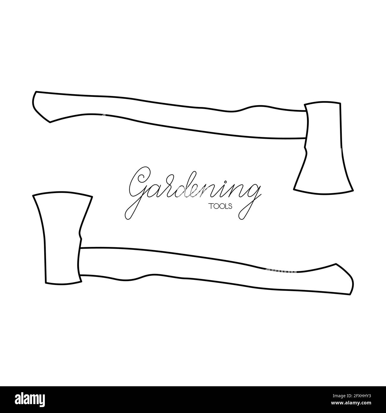 Gardening tools set of two axes logo label outline simple minimalistic ...
