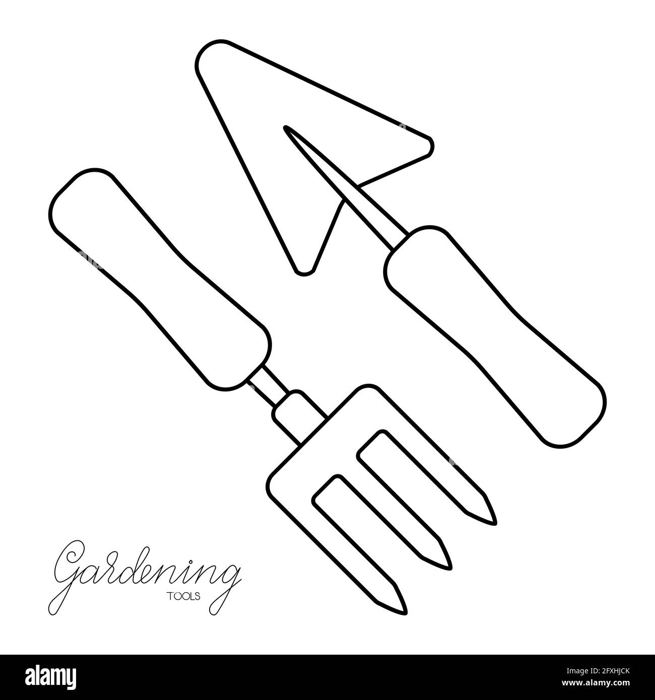 Gardening tools lhand fork and trowel outline simple minimalistic flat ...