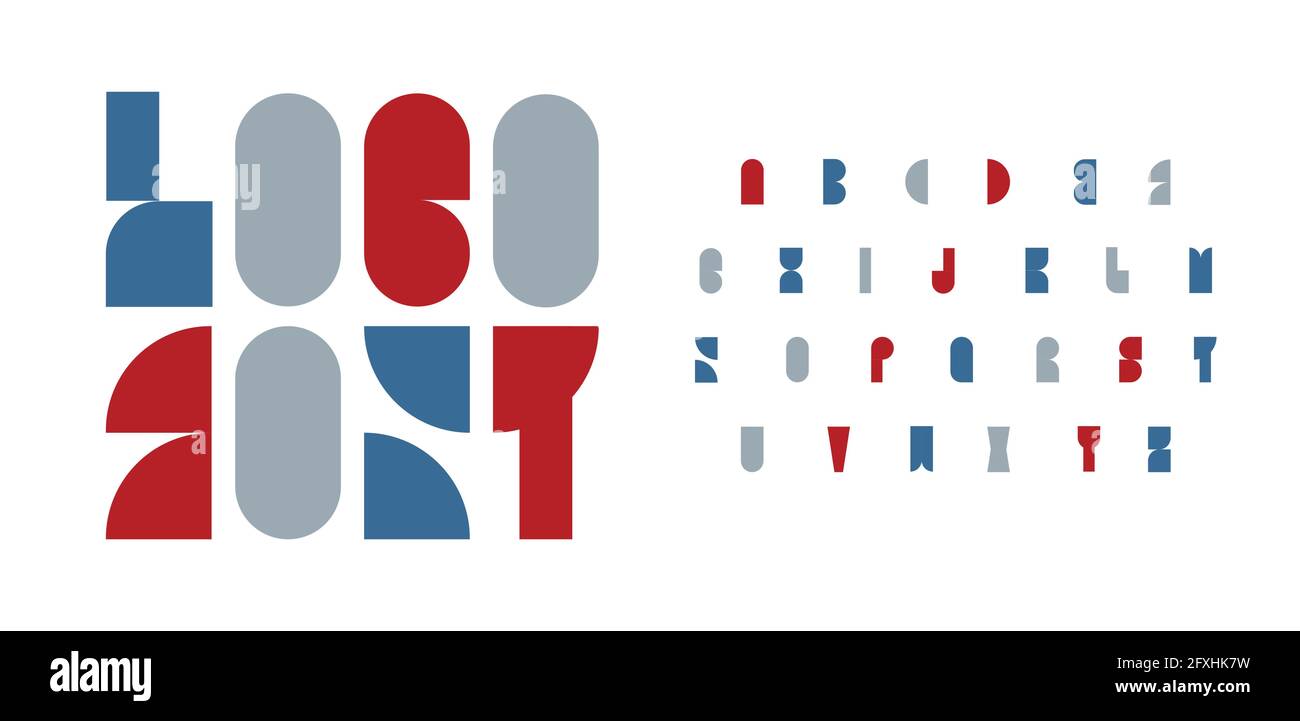 Geometric bauhaus font modular color alphabet. Rounded cube type for ...