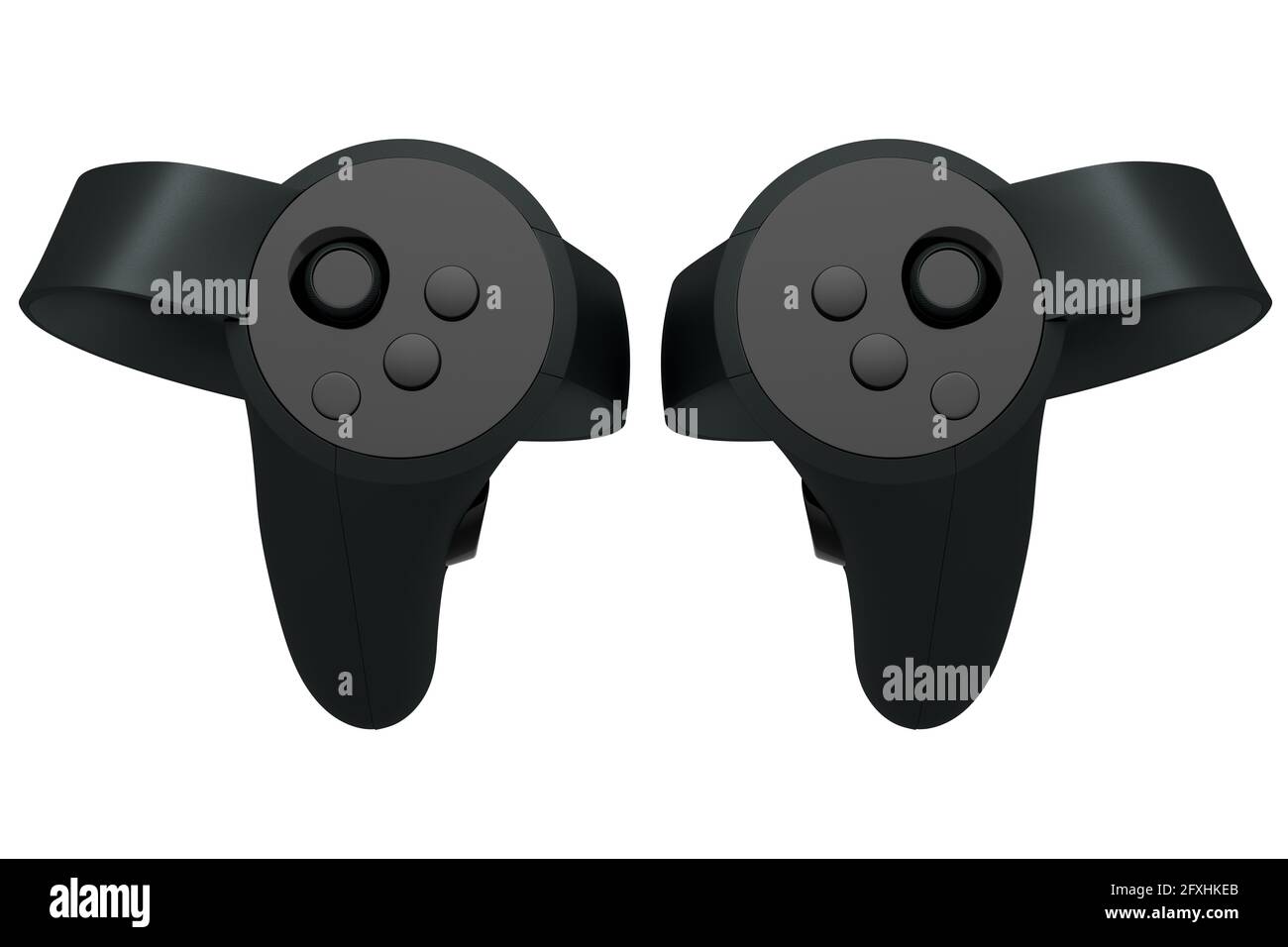 Virtual reality black controllers for online and cloud gaming on white ...
