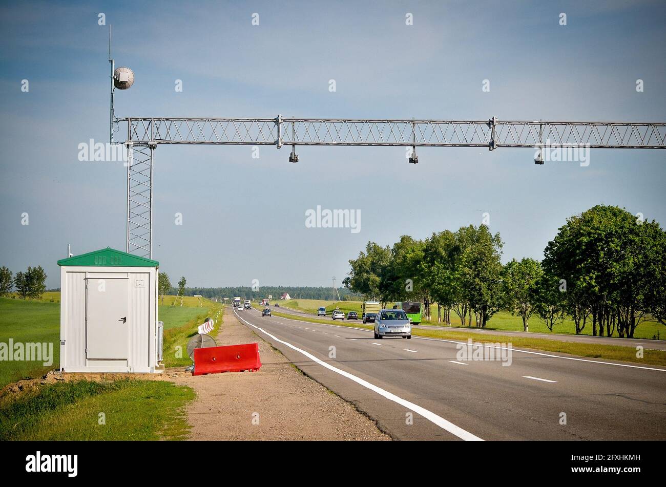 BELARUS: 25.06.2013 - Road toll. Gate with barriers by toll road on a ...