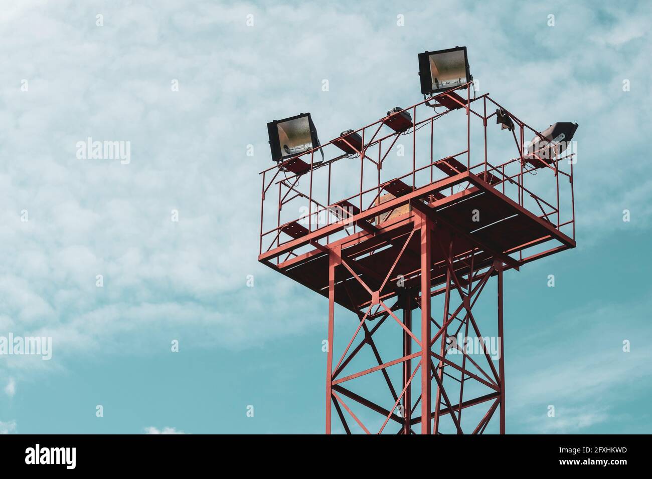 Tall tower with spot lights or lamps for railway station Stock Photo ...