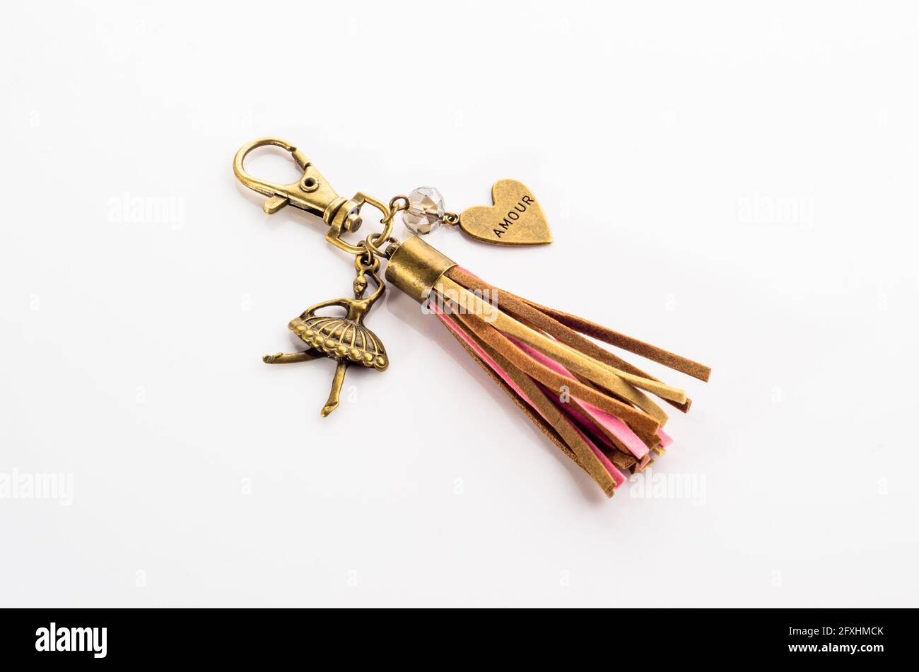 Fashionable key ring isolated on white, stylish boho jewelry Stock ...