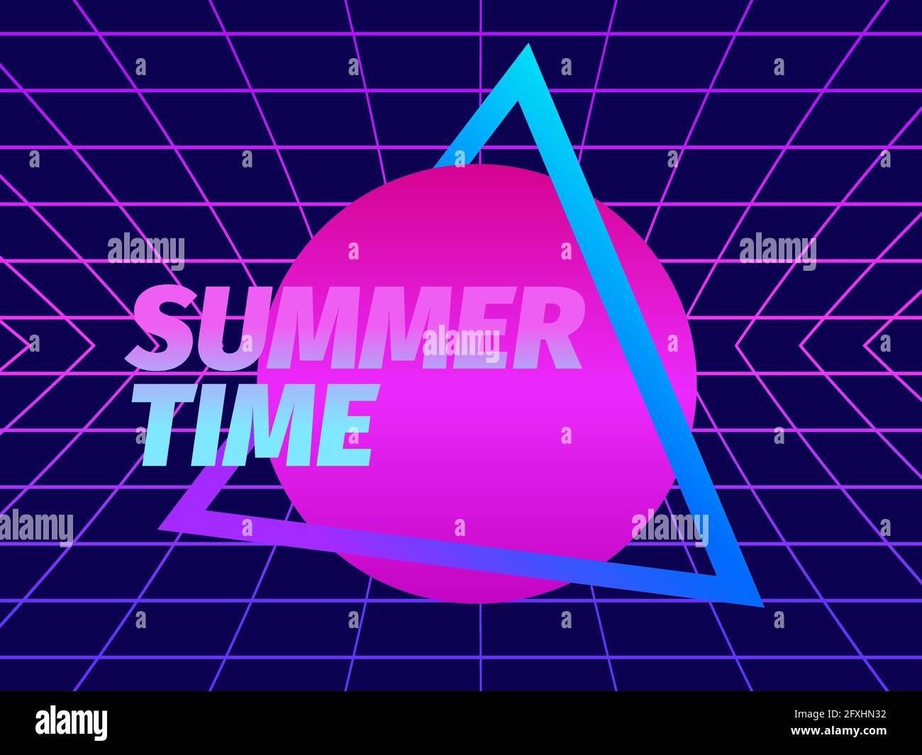 Summer time. 80s retro sun in a triangular frame. Synthwave and retro ...
