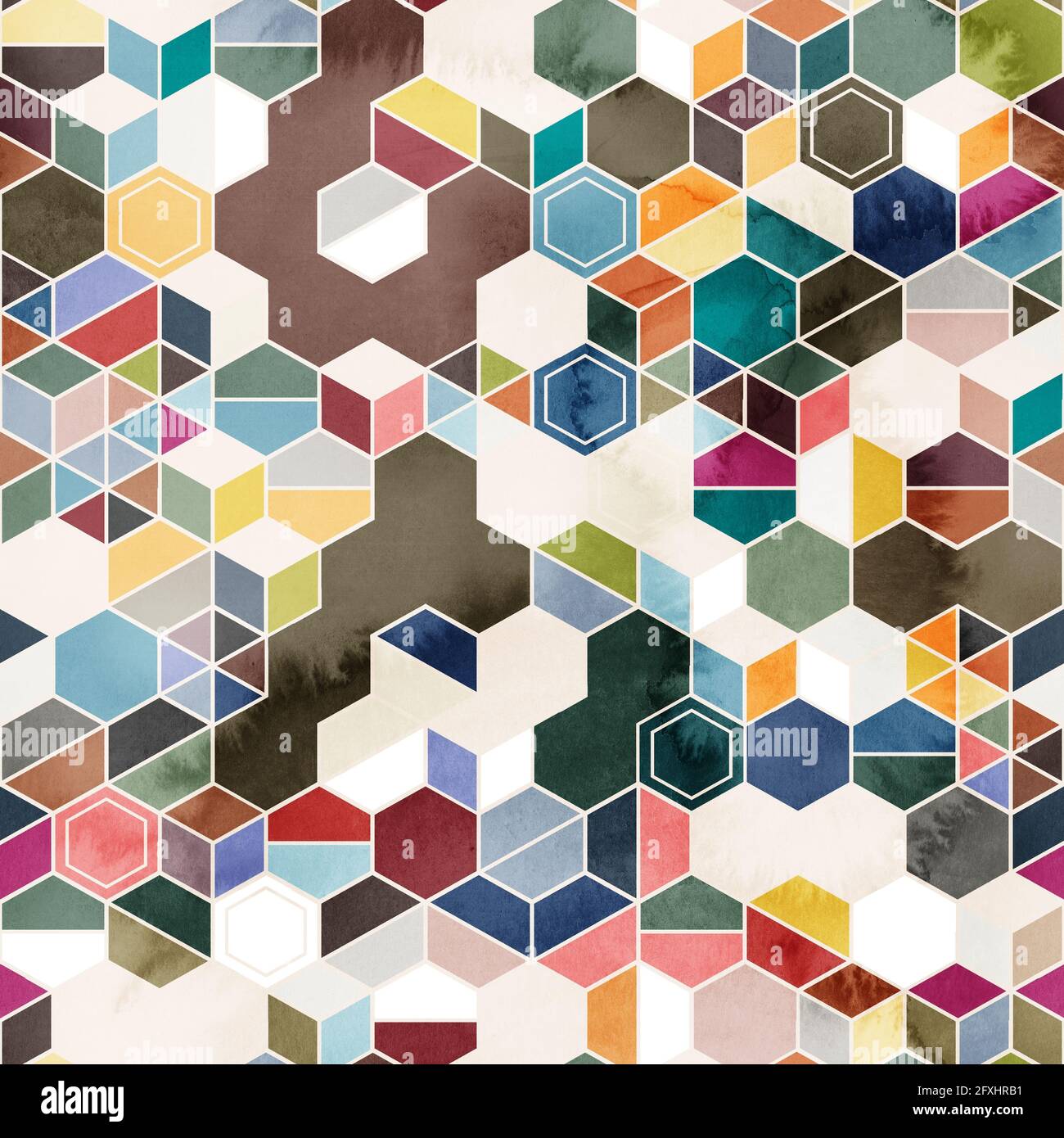 Seamless pattern of hexagons in random colors in watercolor Stock Photo ...