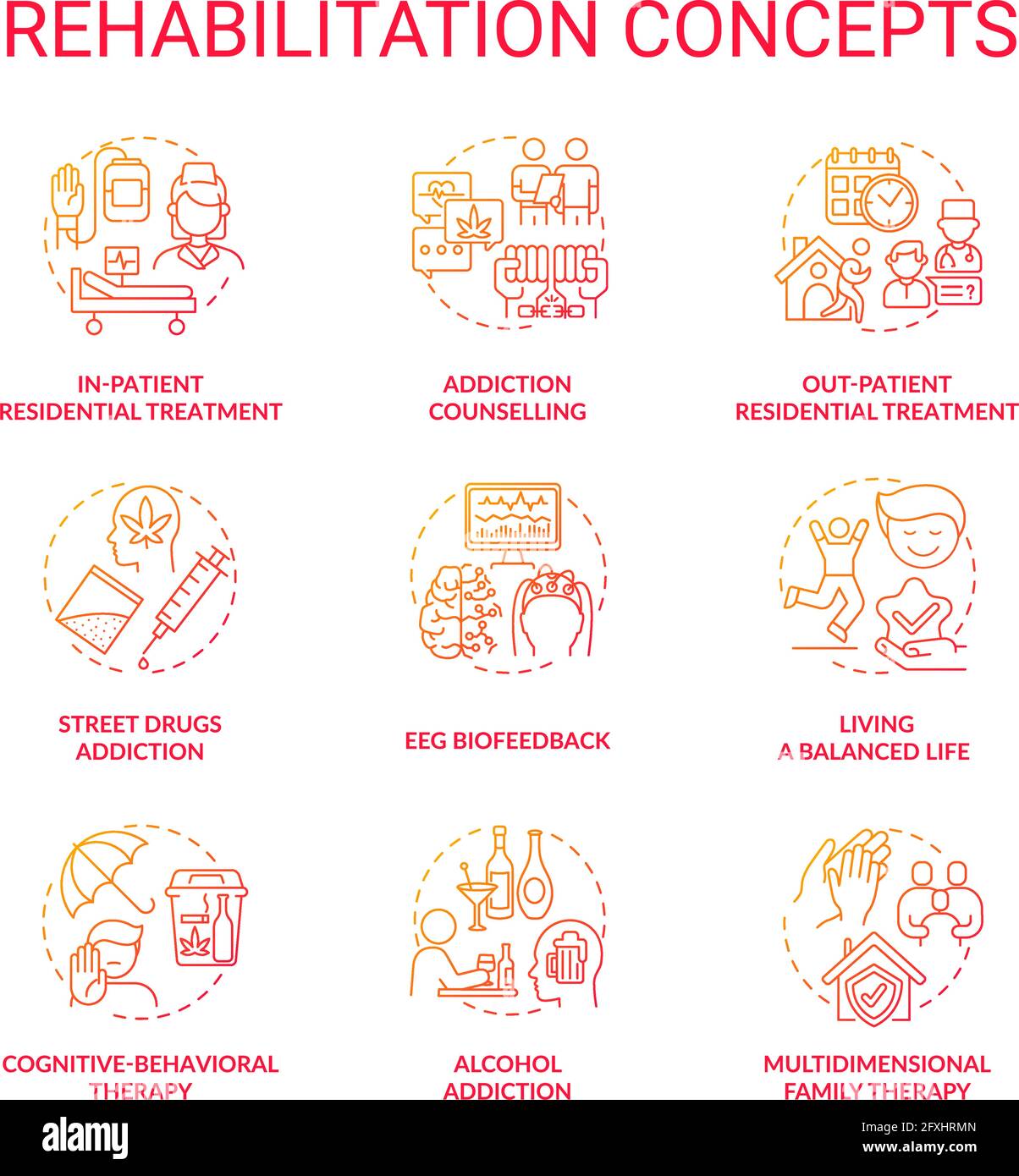 Rehabilitation concept icons set Stock Vector Image & Art - Alamy