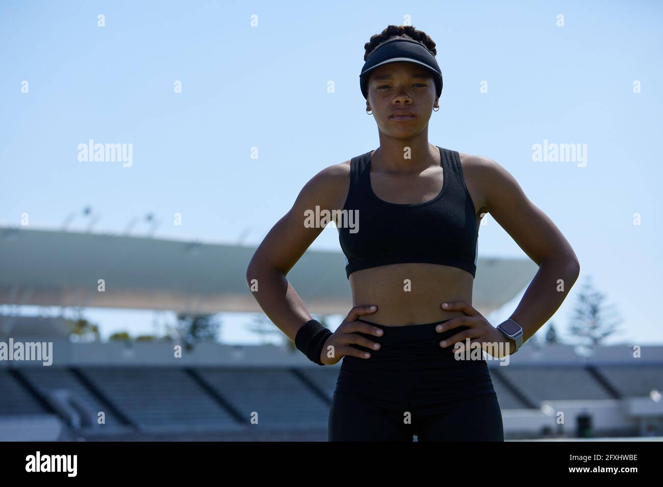 Portrait confident determined female track and field athlete Stock ...