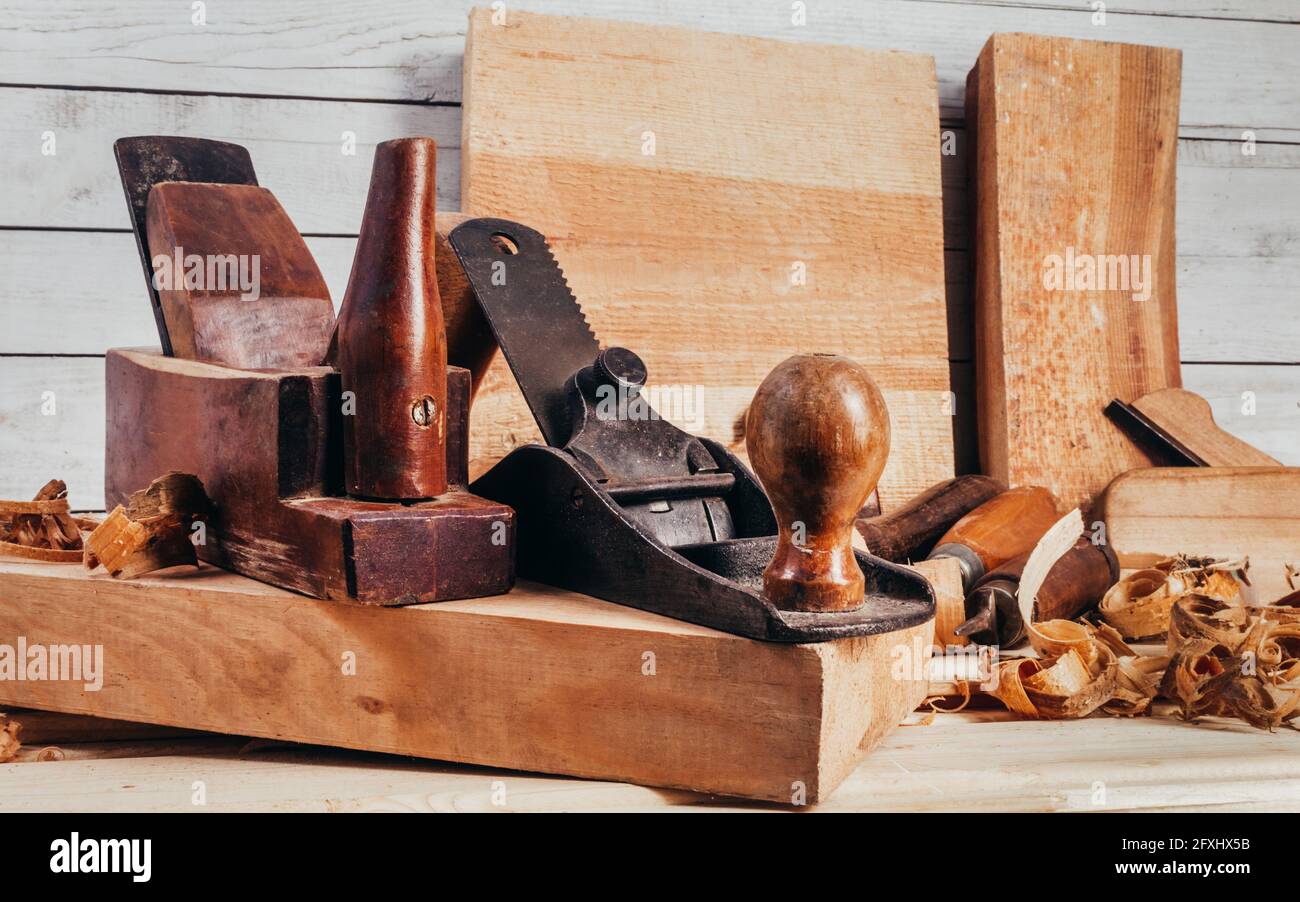 Old fashioned woodworking tools hi-res stock photography and images - Alamy