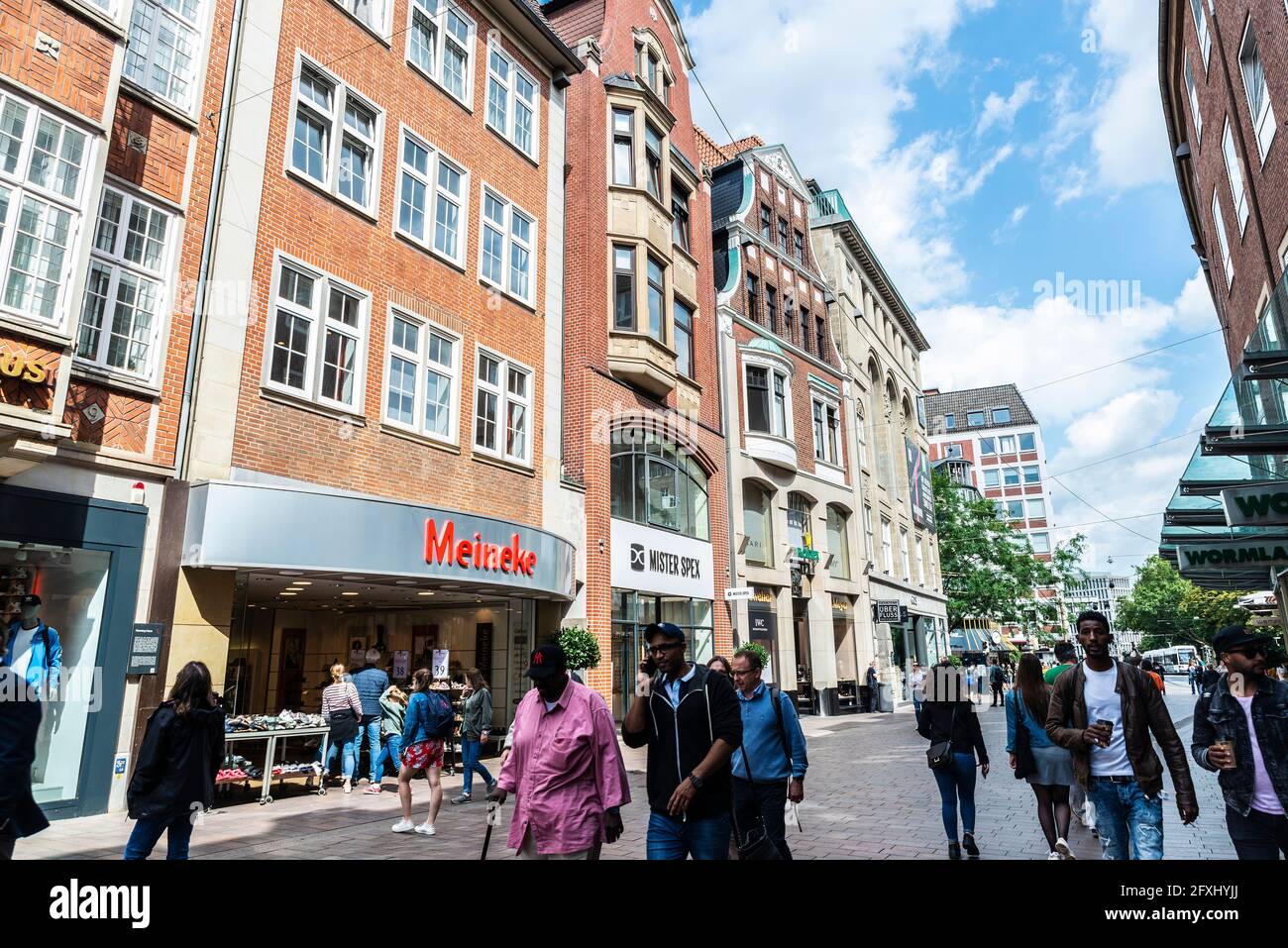 Bremen, Germany - August 19, 2019: Shopping street with restaurants ...