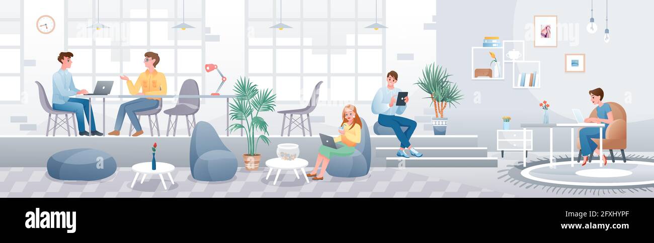 Business people in open space office, coworking area concept with ...