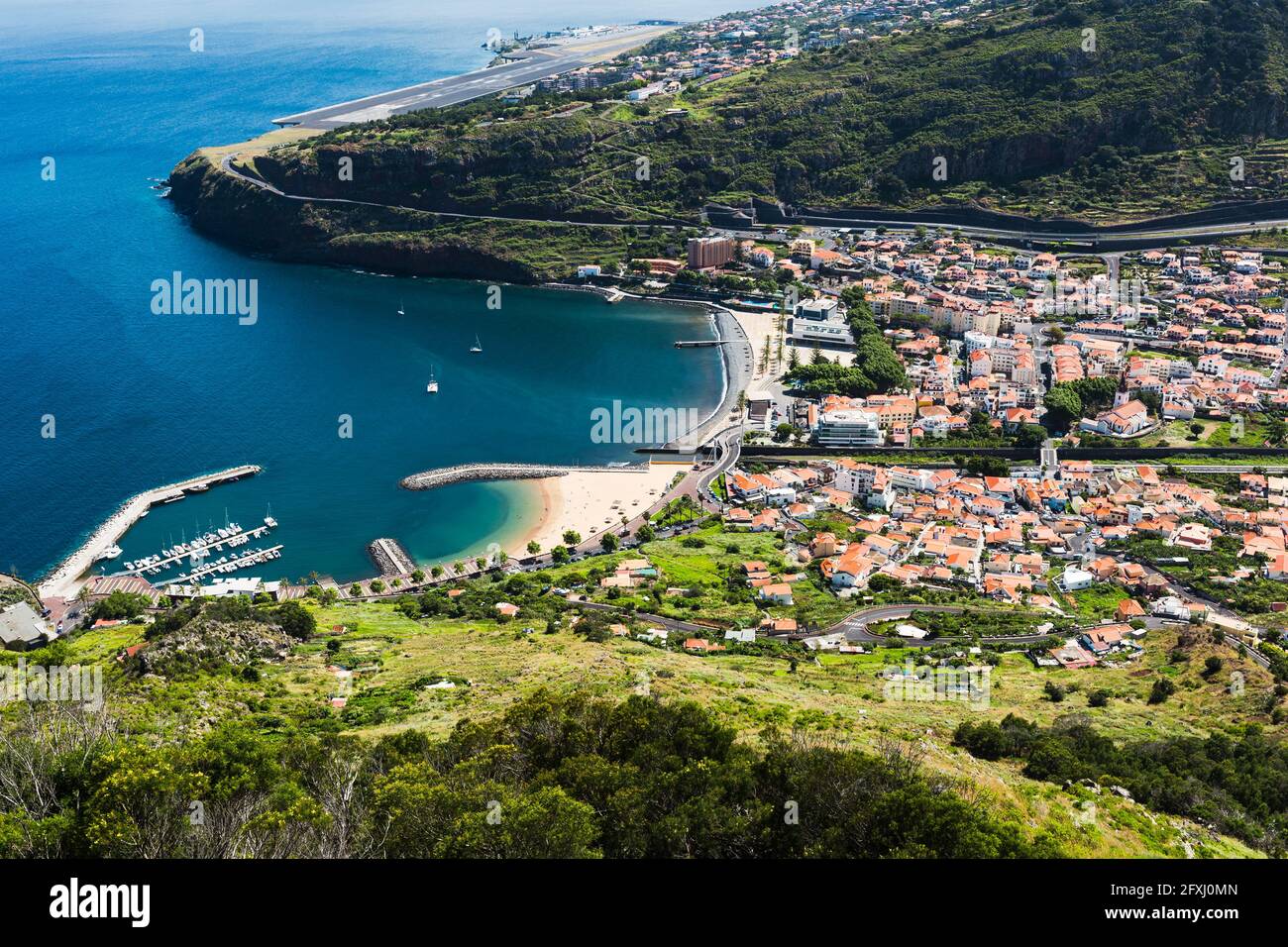 Overview of Machico city from a viewpoint, Madeira island, Portugal ...