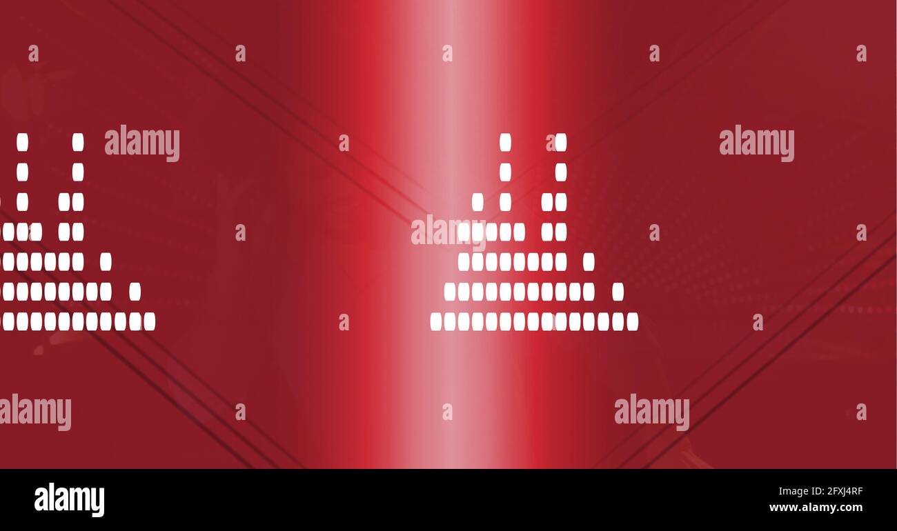 Composition of white sound frequency block level meters on shiny red ...