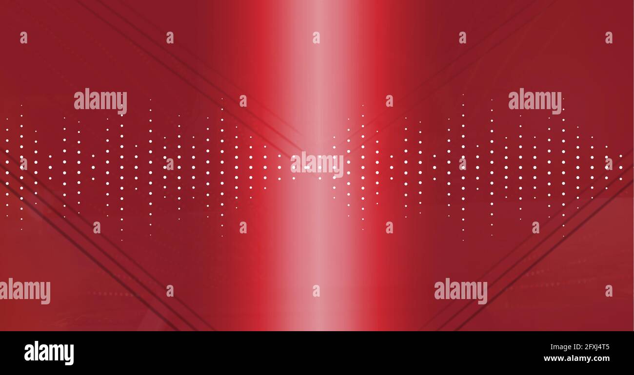 Composition of sound frequency dot level meters on shiny red background ...